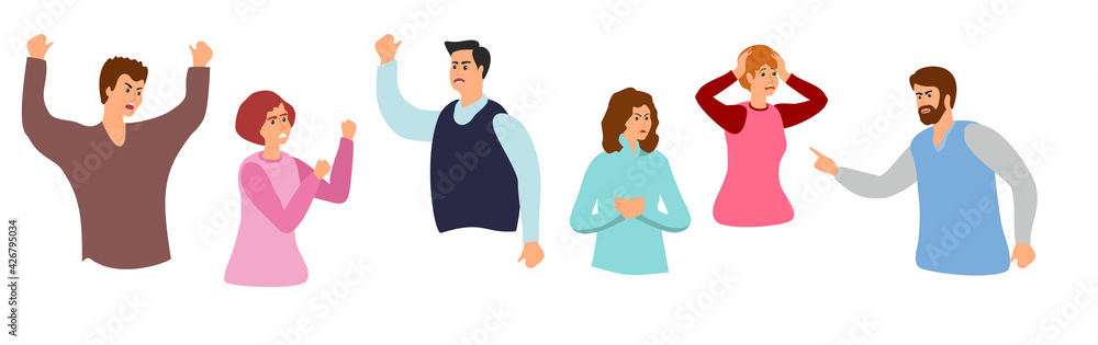 Destructive emotions. Collection of portraits of men and women ...