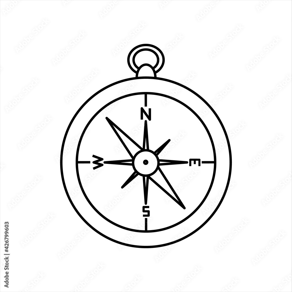 Linear black white compass icon. Can be used as a sticker, symbol or ...