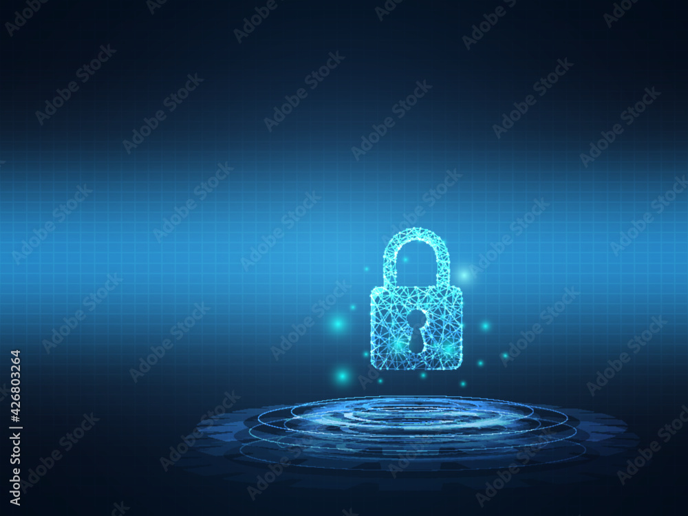 cyber security. network technology key lock with wire low poly ...