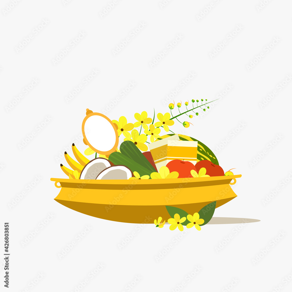 'Vishu Kani' an assortment of fruits, vegetables and other auspicious ...