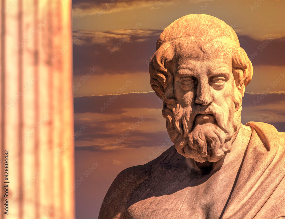 Plato the ancient Greek philosopher and thinker under dramatic sky ...