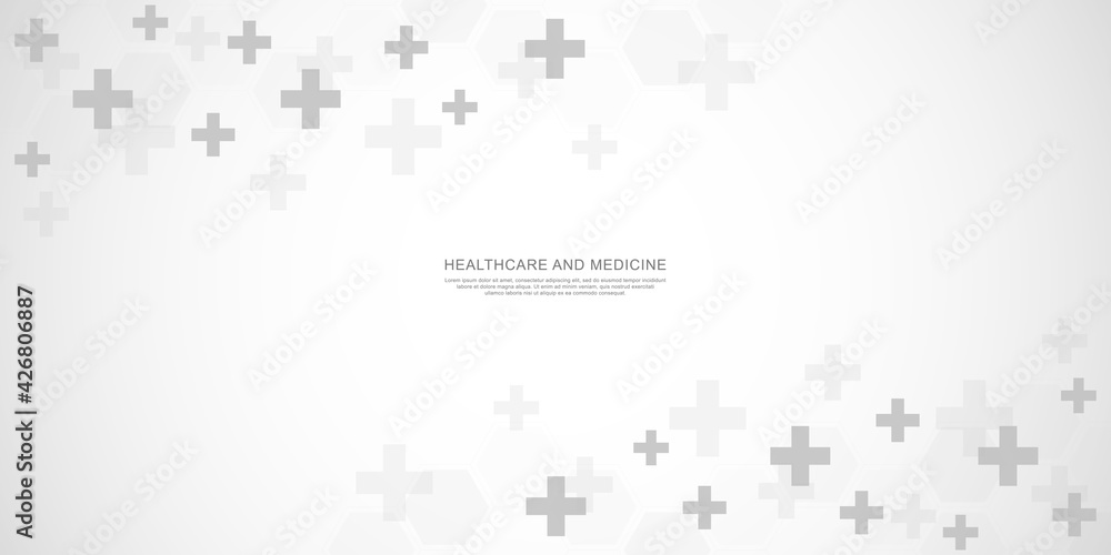 Vector illustration of a medical background with hexagons and crosses ...