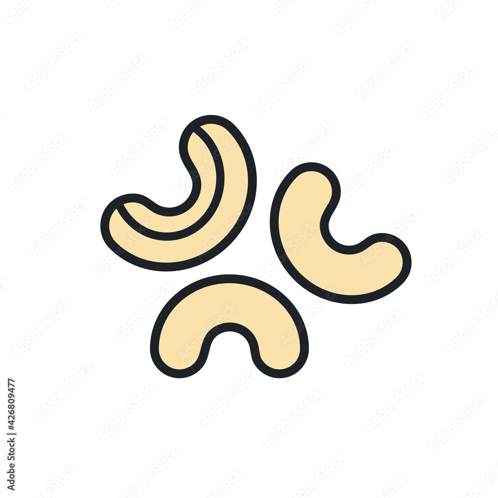 Cashew icon. Linear color icon of nuts, contour, shape, outline ...
