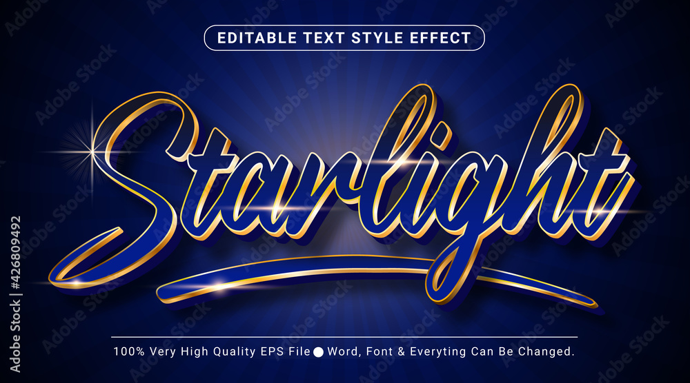 Starlight text, shiny royal blue golden style editable text effect ...