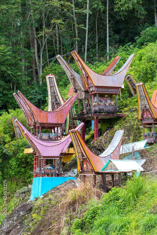 Graveyard with Liang Patane, little death houses on the grave. In areas ...