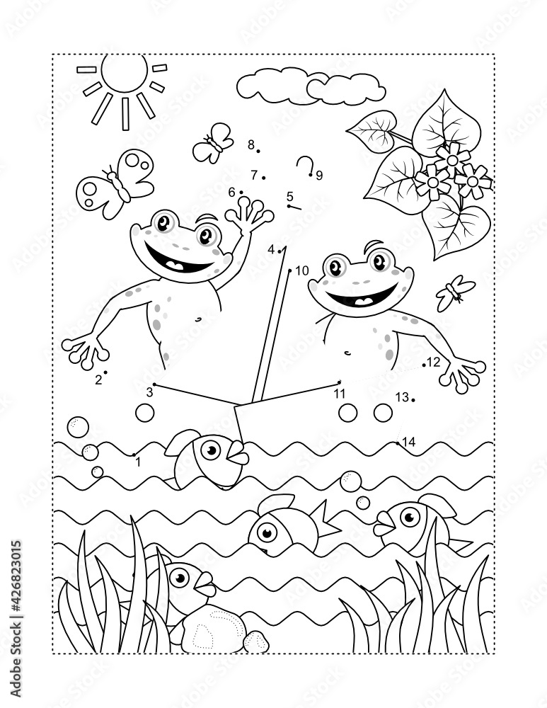 Frogs the sailors in a boat connect the dots full-page picture puzzle ...