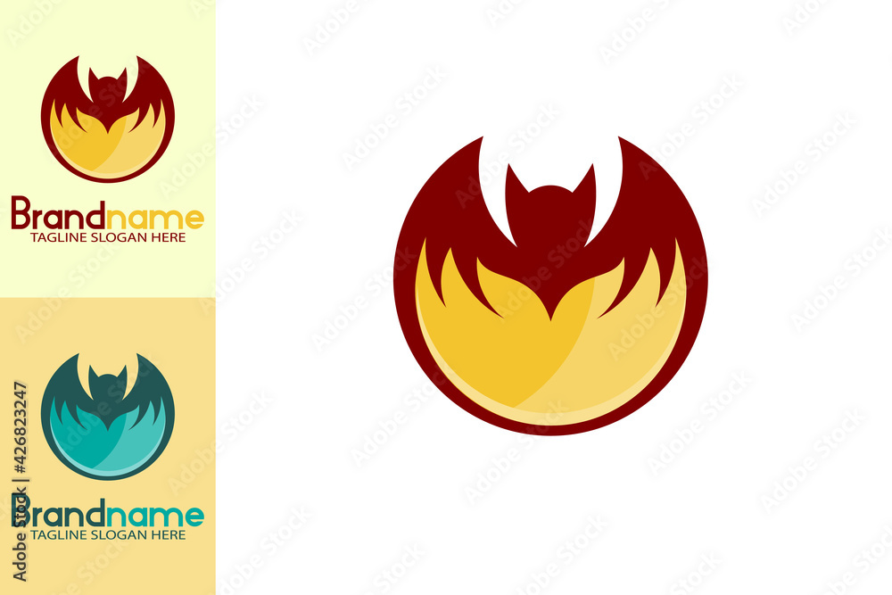 Elegant Fire bat logo. Round bat shape with fire design concept below ...