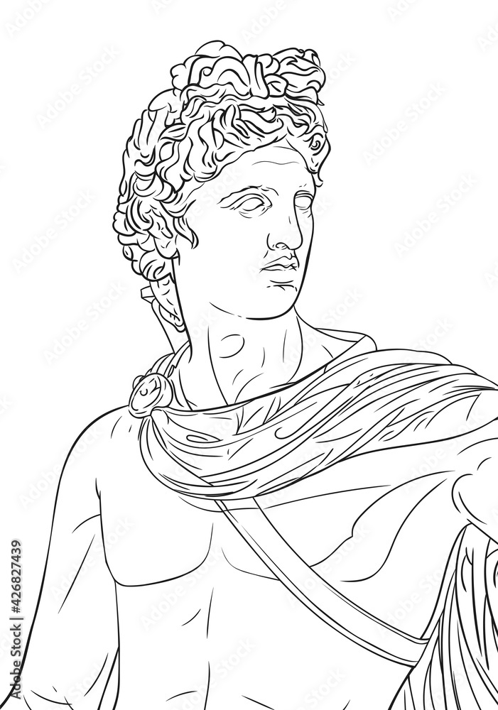 Sculpture portrait of the god Apollo in linear style. Mythological ...