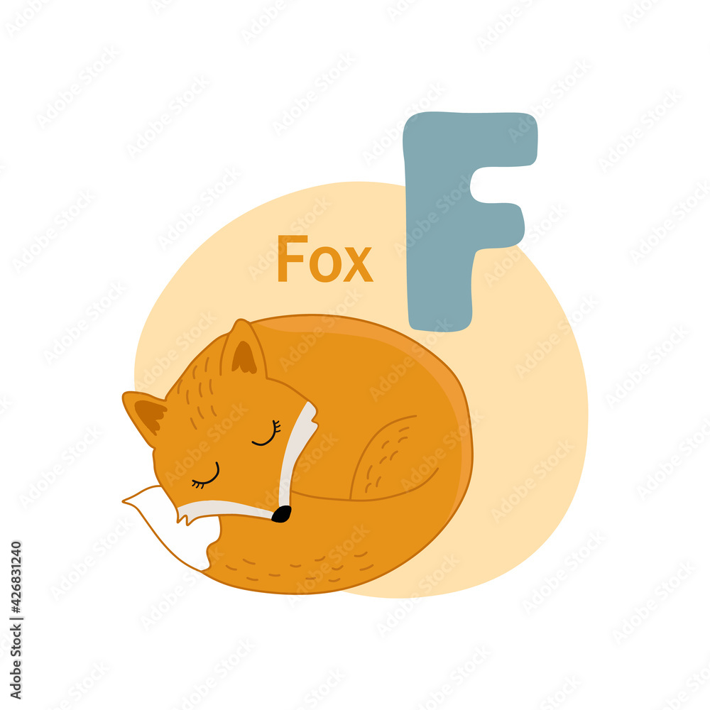 Animals alphabet. Cute fox isolated on white background. Vector ...