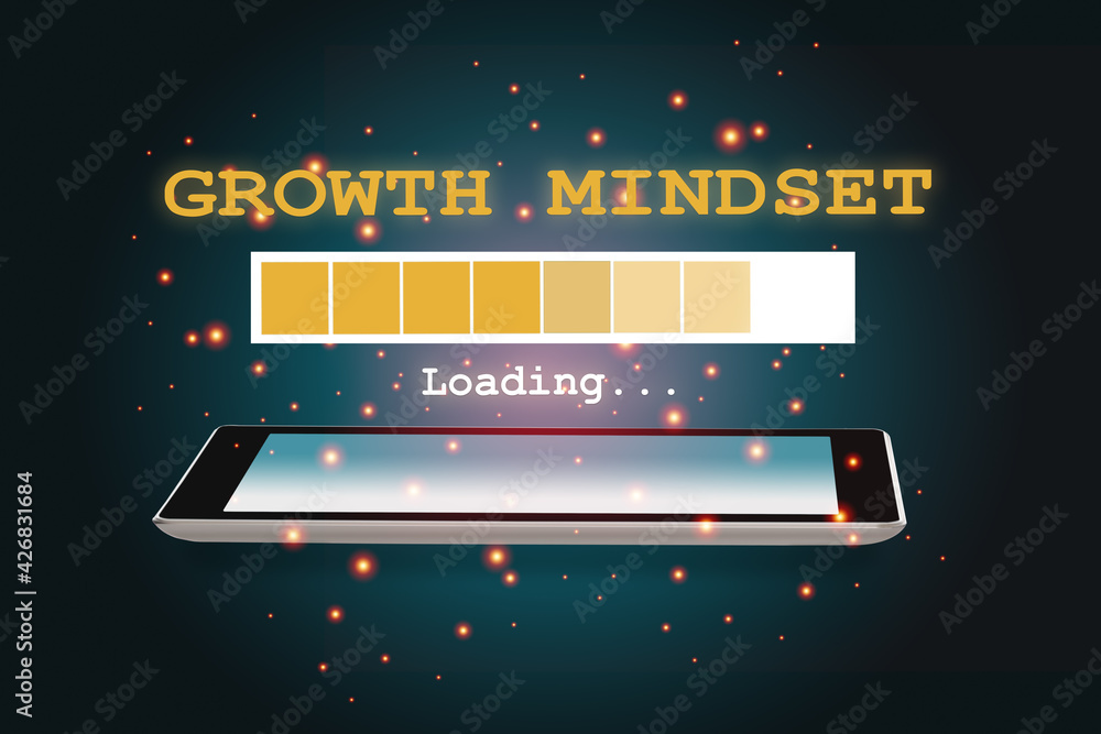 Growth mindset loading on smartphone on abstract background. New skill ...