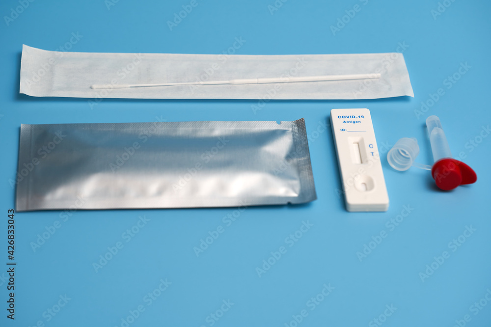 Antigen test also corona rapid test with test cassette, cotton swab and ...