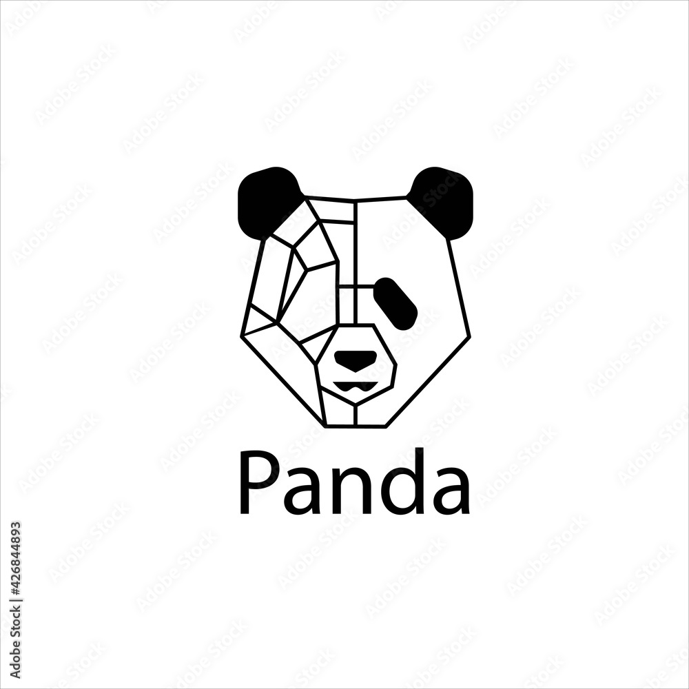 Panda, half of the face is drawn by simple lines, another half of the ...