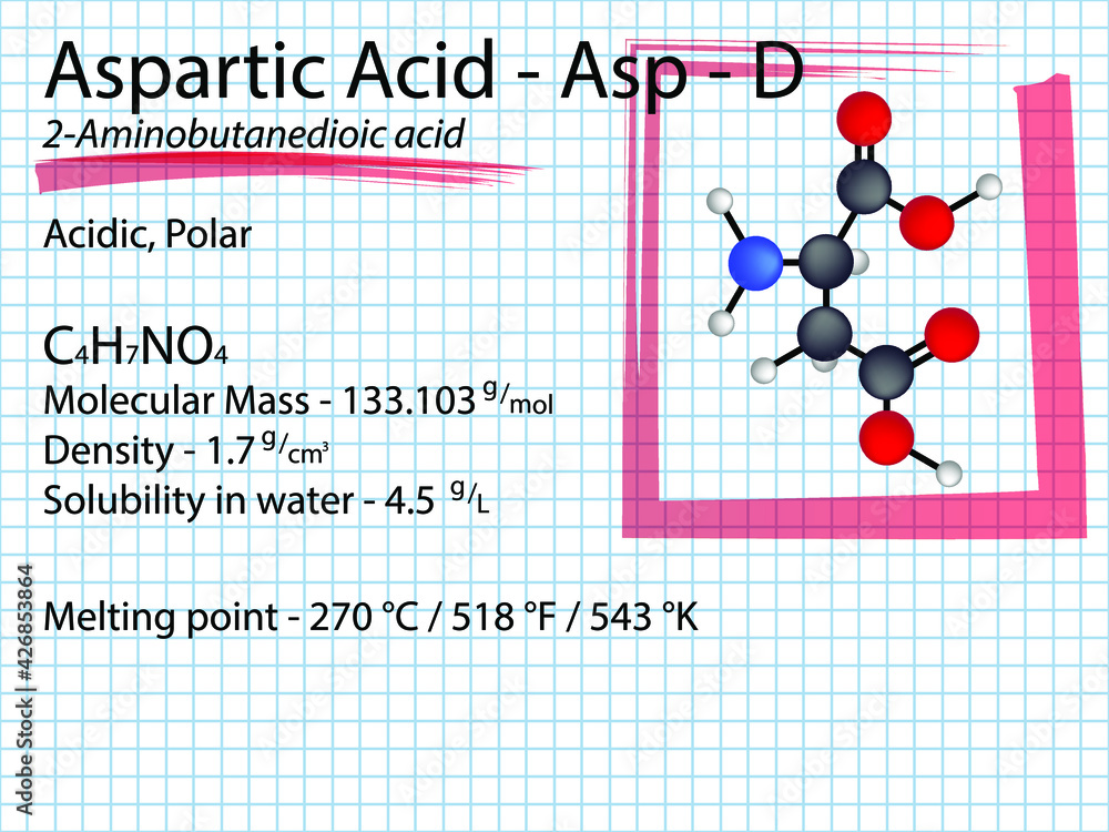 Aspartic acid - Asp - D - Non Essential Amino Acid molecular formula ...