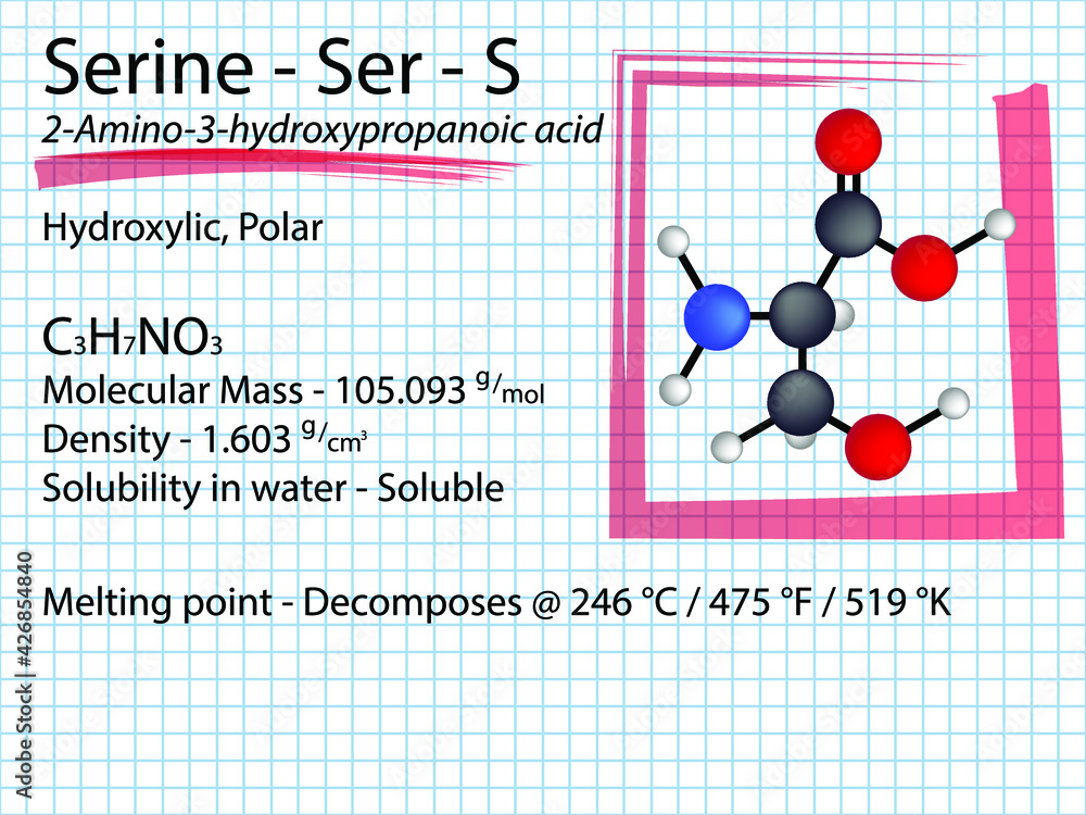 Serine - Ser - S - Non Essential Amino Acid molecular formula, chemical ...