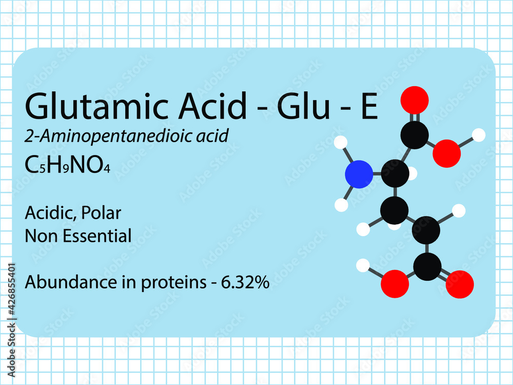 Glutamic acid - Glu - E - Non Essential Amino Acid molecular formula ...