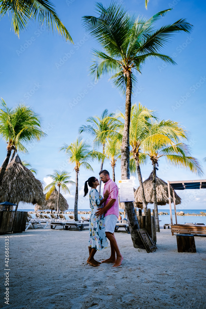 Mambo Beach on the Caribbean Island of Curacao, beautiful white beach ...