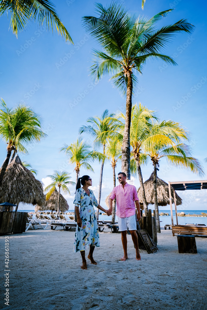 Mambo Beach on the Caribbean Island of Curacao, beautiful white beach ...