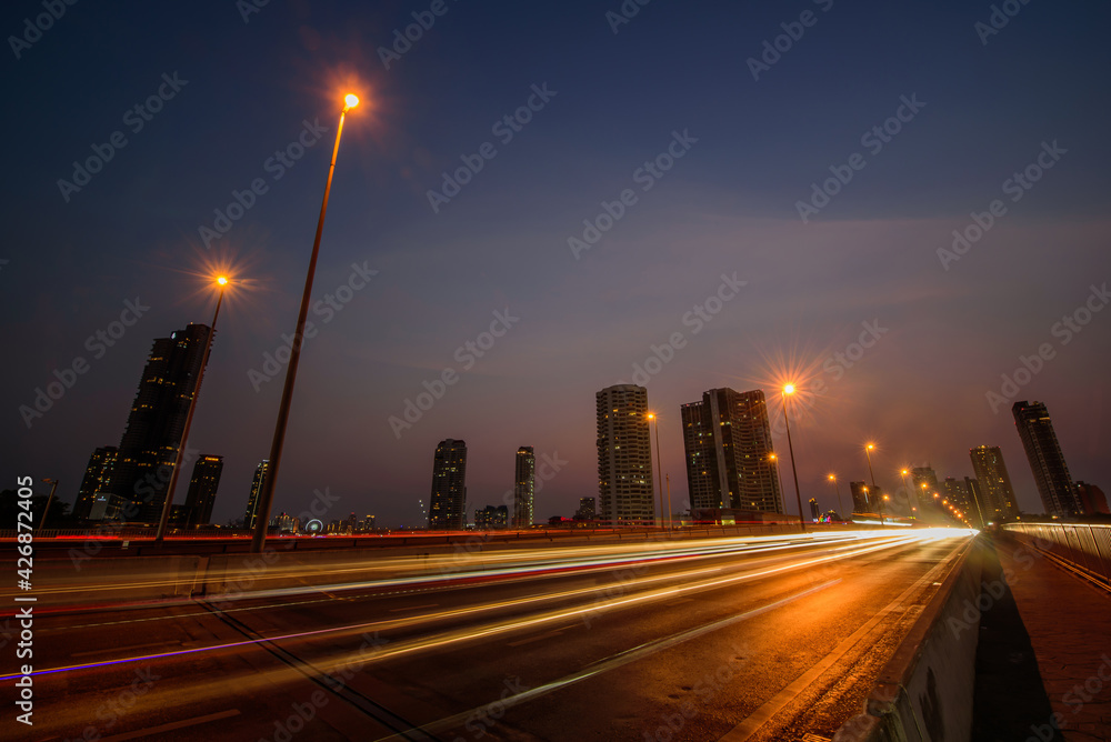 Long exposure shutter speed of car moving in road Stock Photo | Adobe Stock