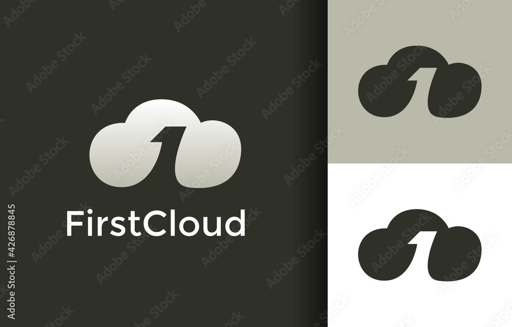 Cloud first with number one in negative space inside logo company, logo ...