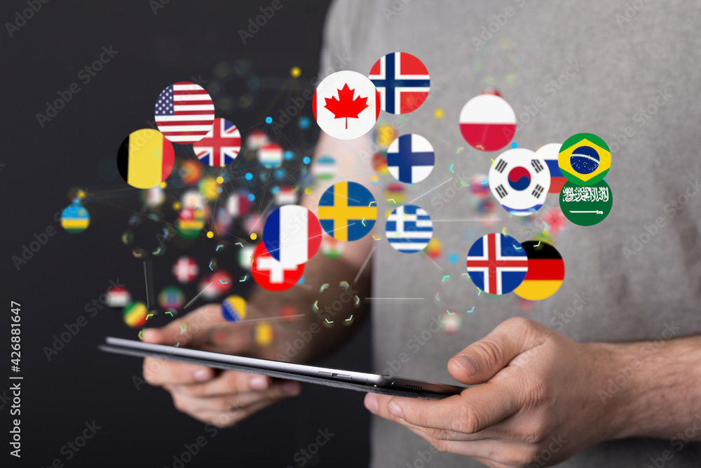 World map with all states and their flags,3d render. Stock Photo ...