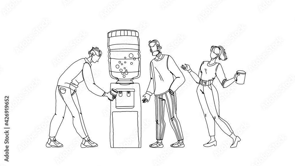 People Drinking Fresh Water From Cooler Black Line Pencil Drawing ...
