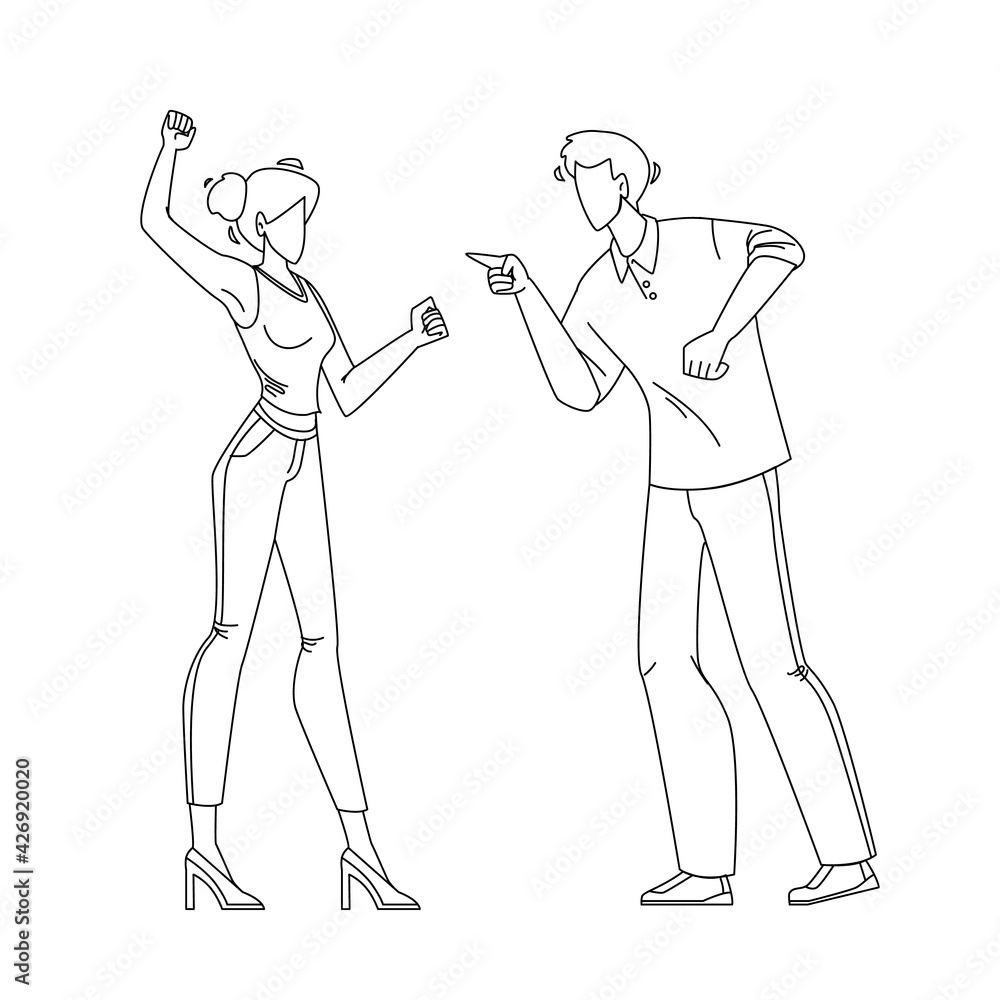 Man And Girl Couple Yelling At Each Other Black Line Pencil Drawing ...