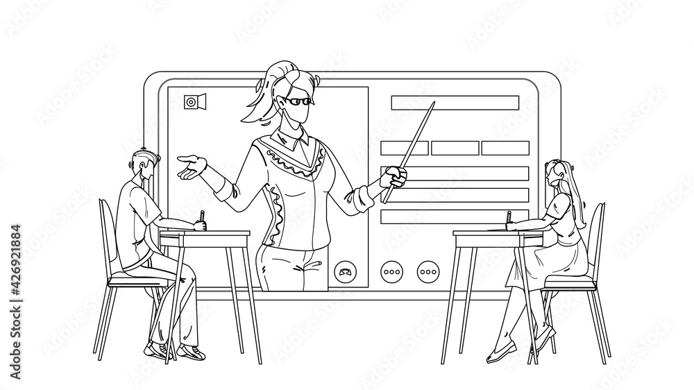 Digital Classroom Educational Web Lecture Black Line Pencil Drawing ...