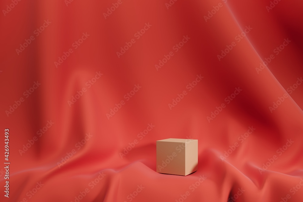 Abstract red color background, mock up scene geometry shape podium for ...