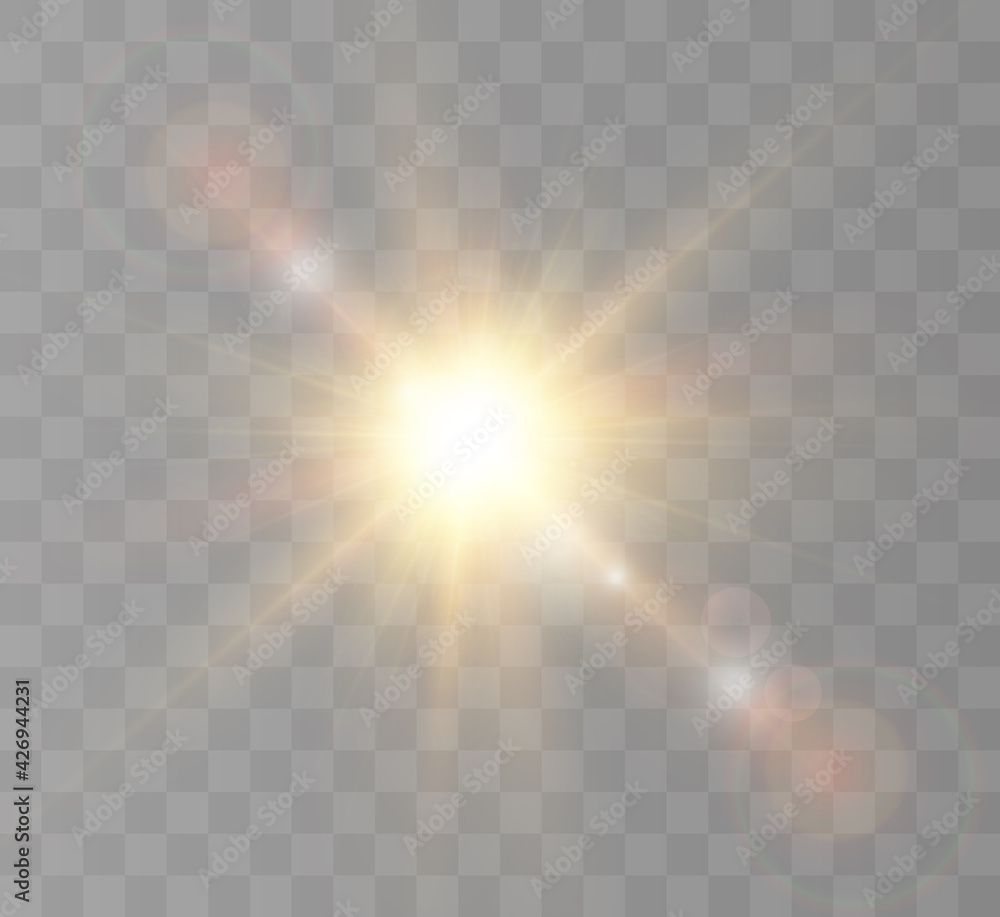 Sun on a transparent background with rays and glare vector illustration ...