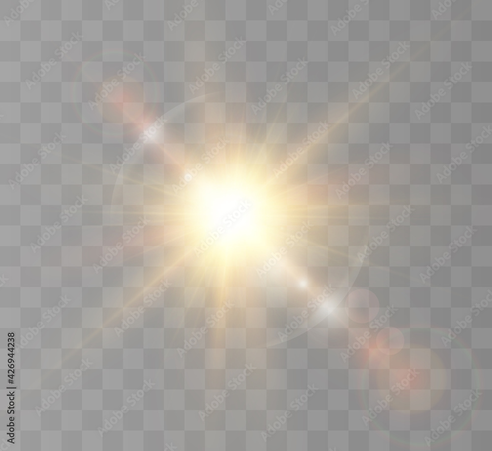 Sun on a transparent background with rays and glare vector illustration ...