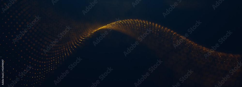 Abstract digital wave technology with flowing particles. Connection ...