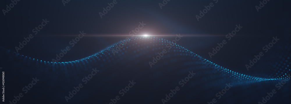Abstract digital wave technology with flowing particles. Connection ...