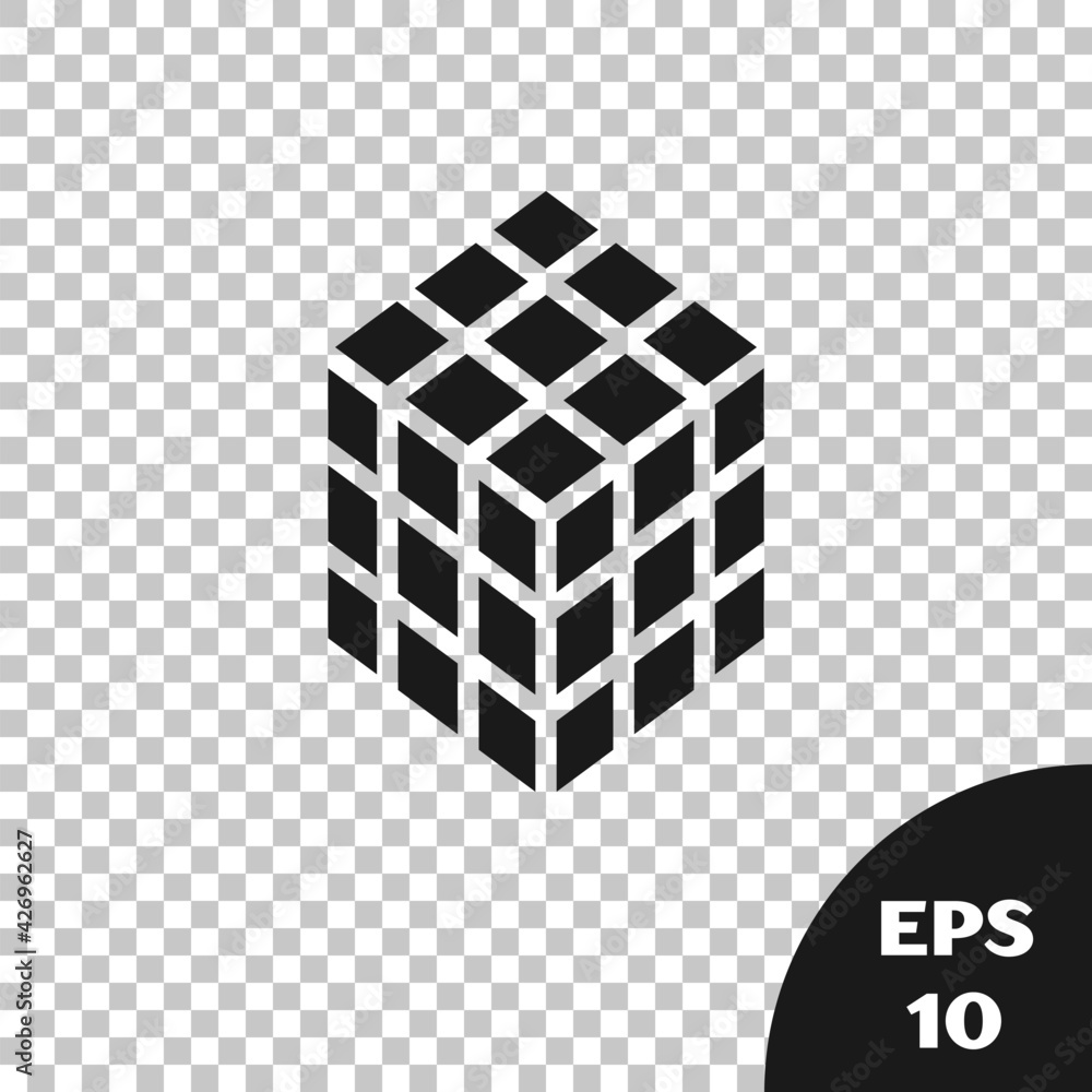 Black Rubik cube icon isolated on transparent background. Mechanical ...