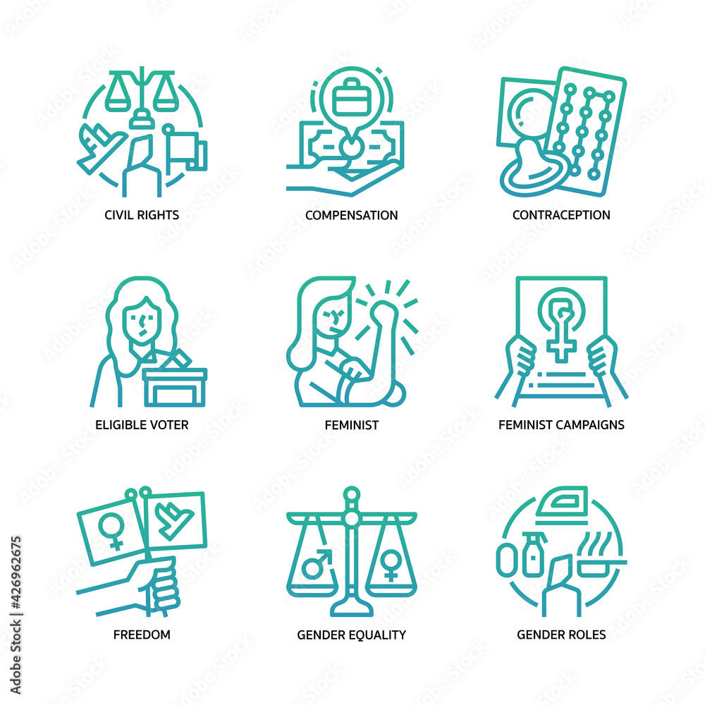 Feminist icons set Stock Vector | Adobe Stock