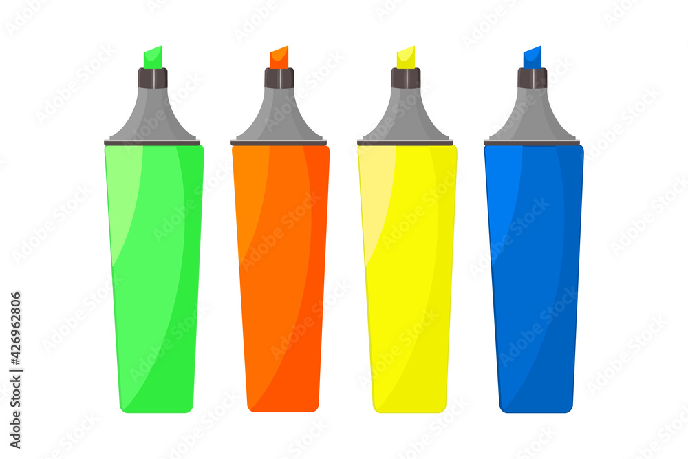 Colorful marker pens set isolated on white background. Office ...