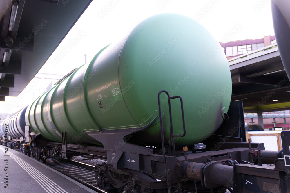 Road tanker of cargo train at railway station Zurich Oerlikon. Photo ...