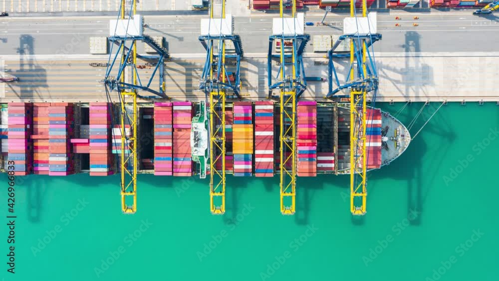 4k. Time lapse cargo container ship. Business logistic transportation ...