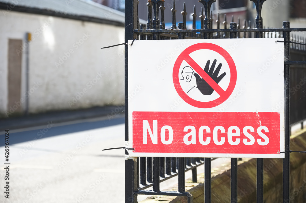 No access hand sign at road entrance Stock Photo | Adobe Stock