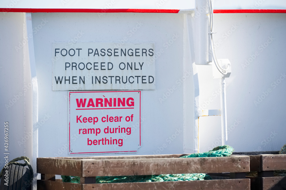 Ferry ship safety sign for foot passengers Stock Photo | Adobe Stock