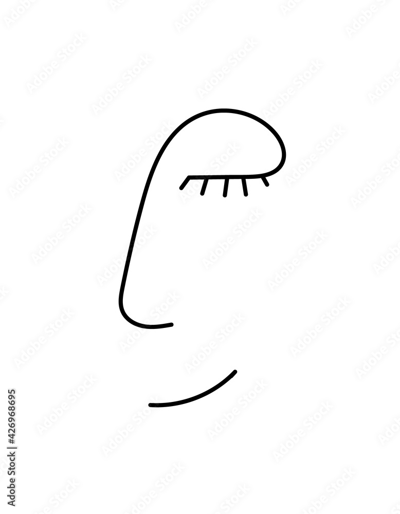 Smiling happy abstract face. Modern minimalistic line face. Profile ...