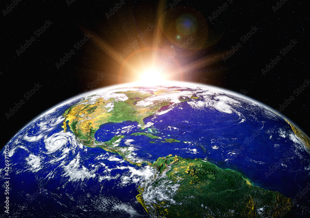 Planet earth globe view from space showing realistic earth surface and ...