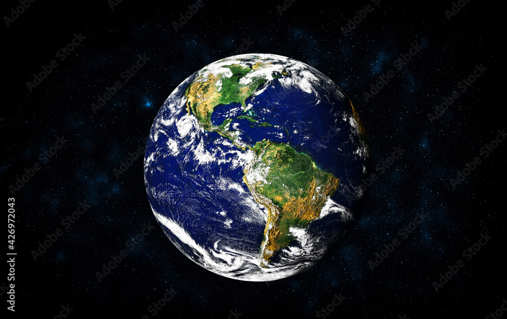 Planet earth globe view from space showing realistic earth surface and ...