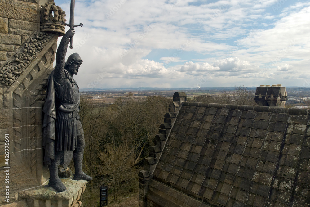 William Wallace statue stands proudly.The National Wallace Monument is a tower standing on a ...