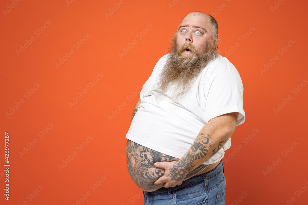 Side profile view of fat surprised shocked pudge obese thick chubby ...