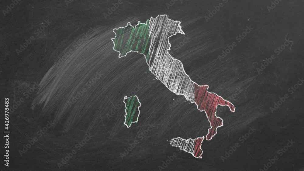 Italy. Chalk drawn and animated map with flag. Stock Video | Adobe Stock