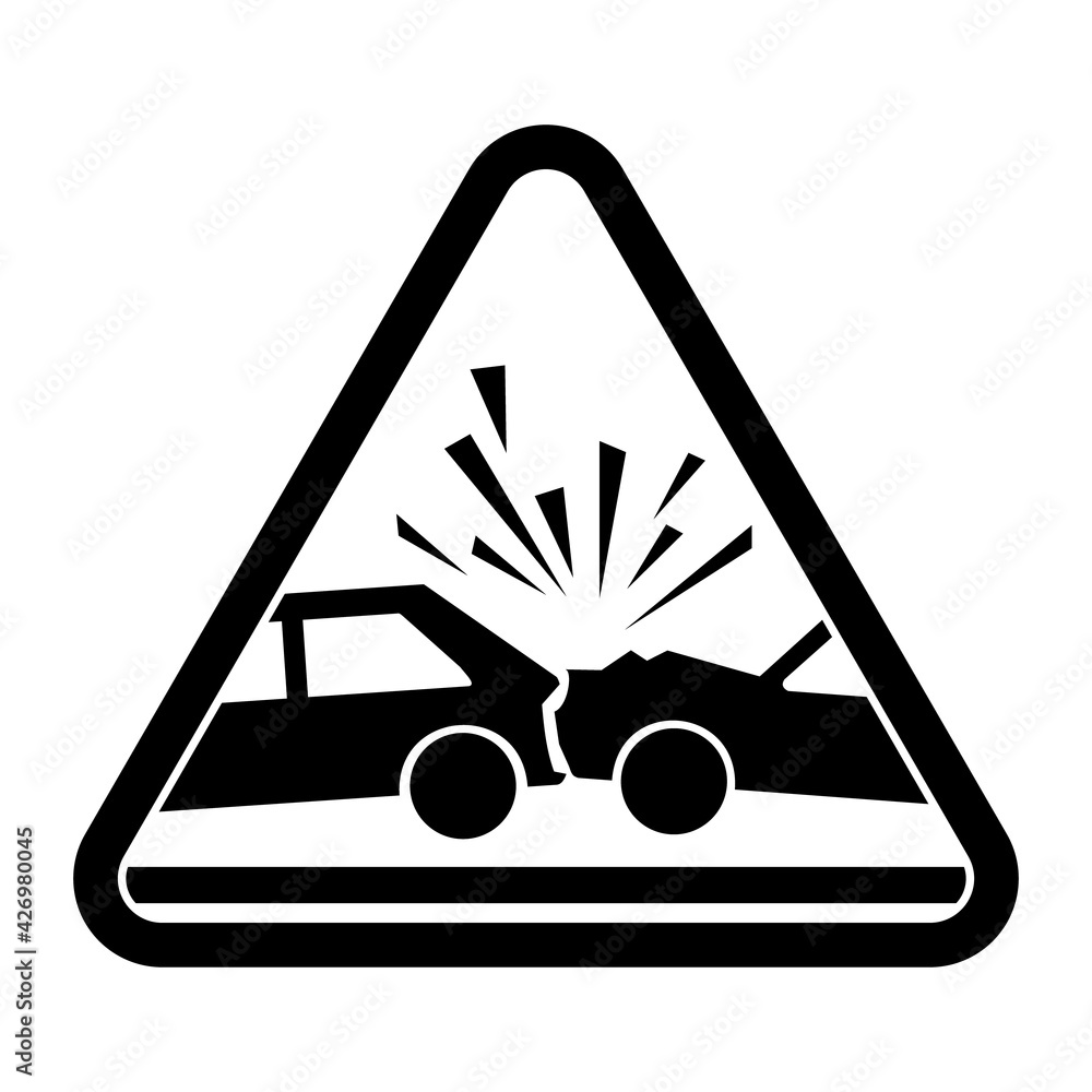 Vecteur Stock Caution car accident sign. Risk of vehicles crash warning ...