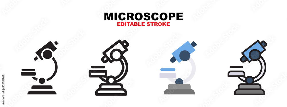 Microscope icon set with different styles. Icons designed in filled ...