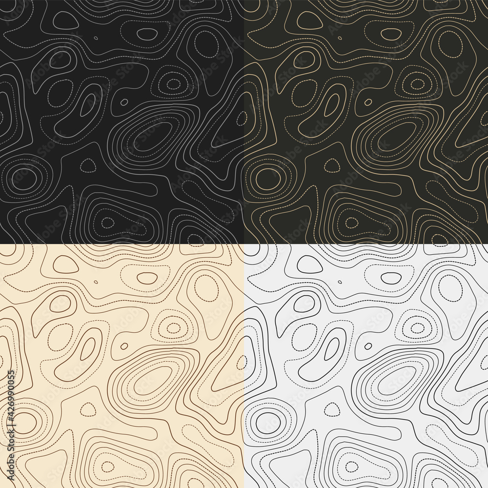Topography patterns. Seamless elevation map tiles. Authentic isoline ...