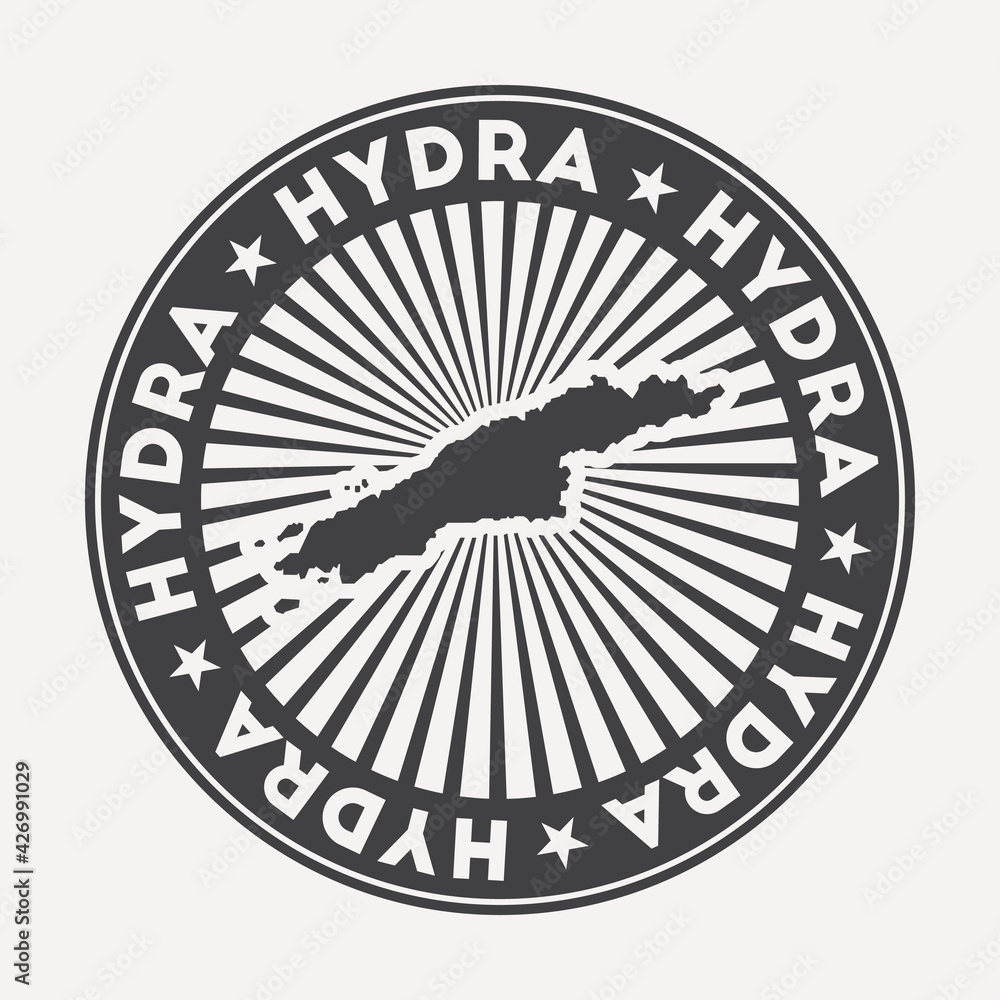Hydra round logo. Vintage travel badge with the circular name and map ...