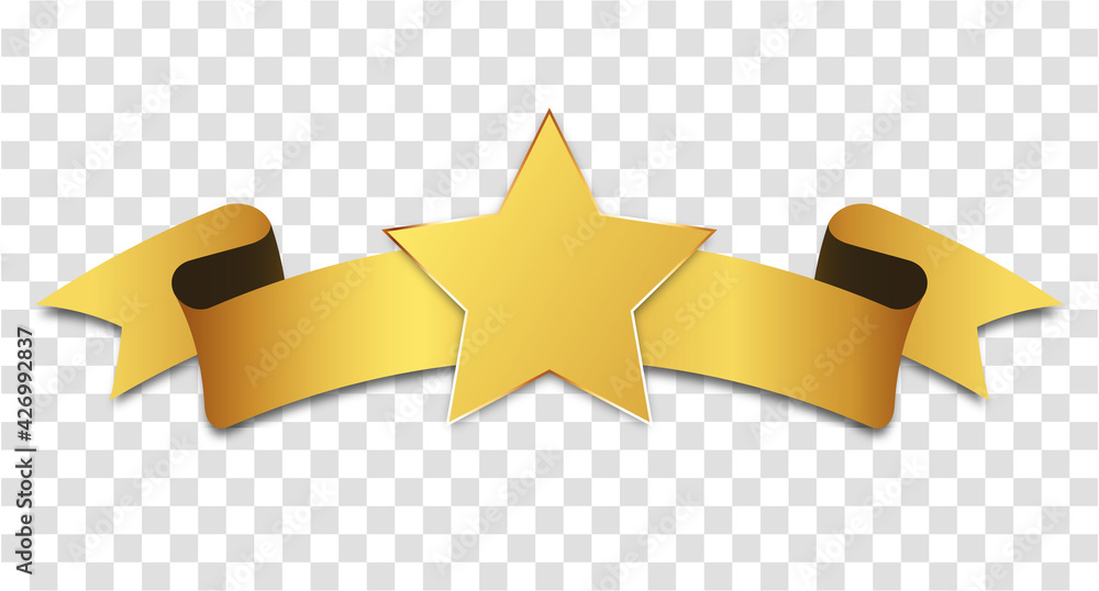 gold vintage ribbon with gold star banner label on transparent ...